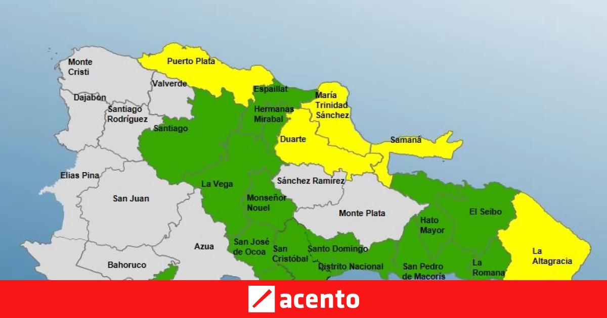 COE emite alerta amarilla en cinco provincias y verde en el Distrito Nacional y otras quince por ...